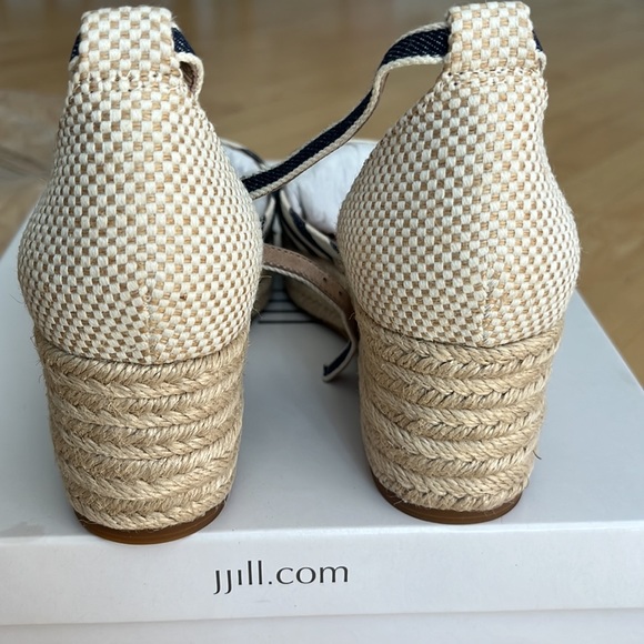 J. Jill | Shoes | Jjill Cecile Wedge Espadrilles Blue Striped Ankle ...